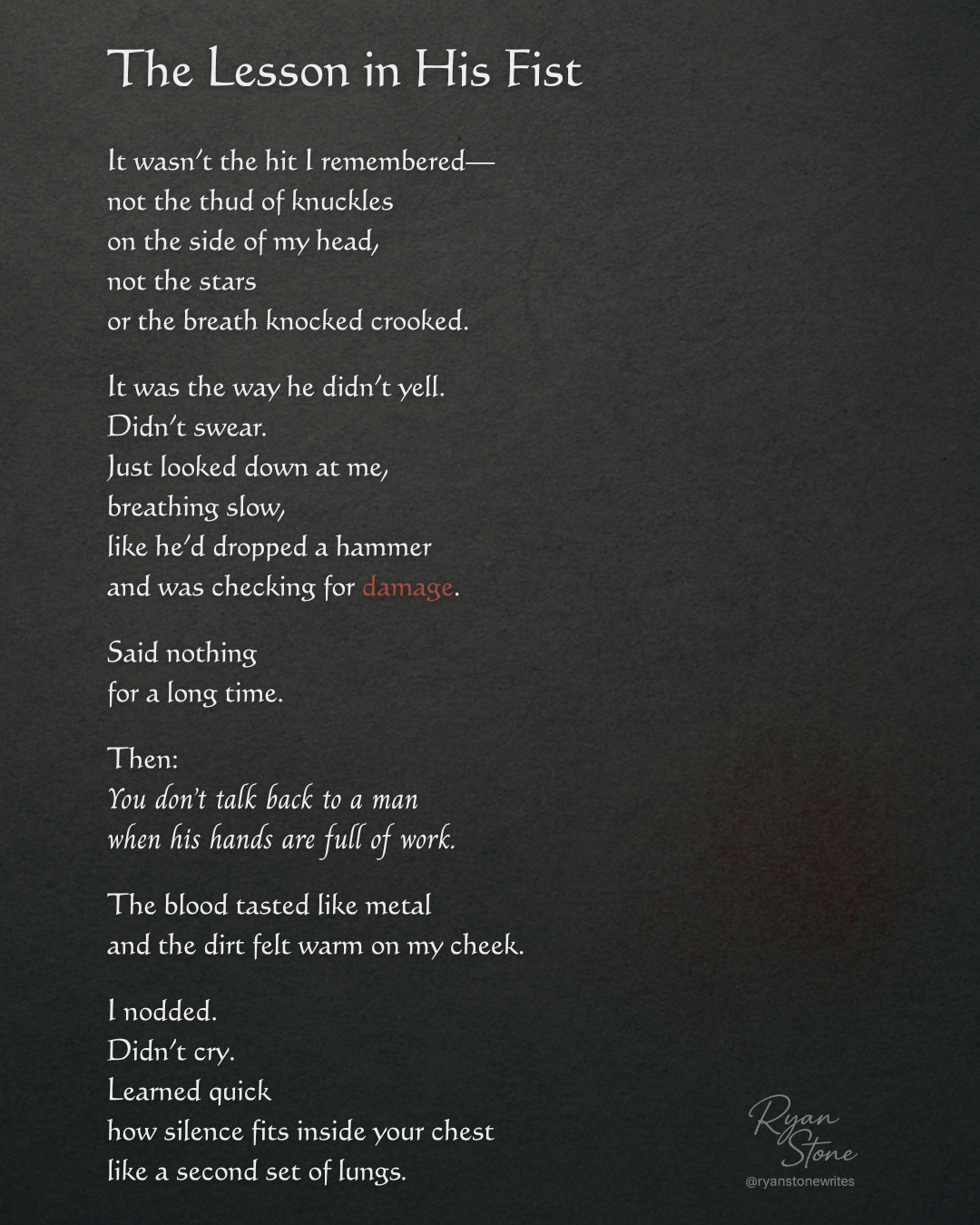 The Lesson in His Fist – days of stone